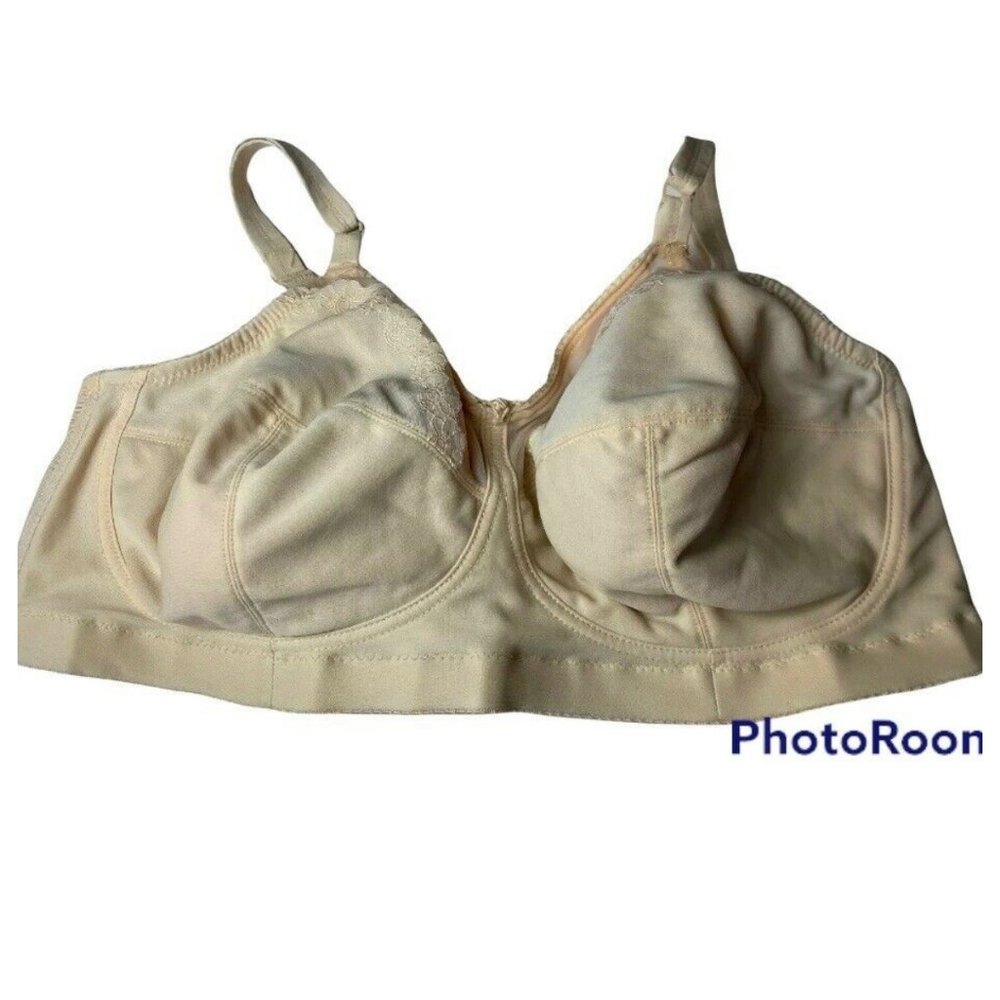 Vintage 60s Goddess Bra 46 D Cream Floral Bullet - Gem